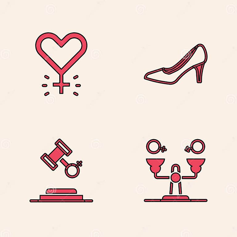 Set Gender Equality Feminism Woman Shoe And Female Rights Icon