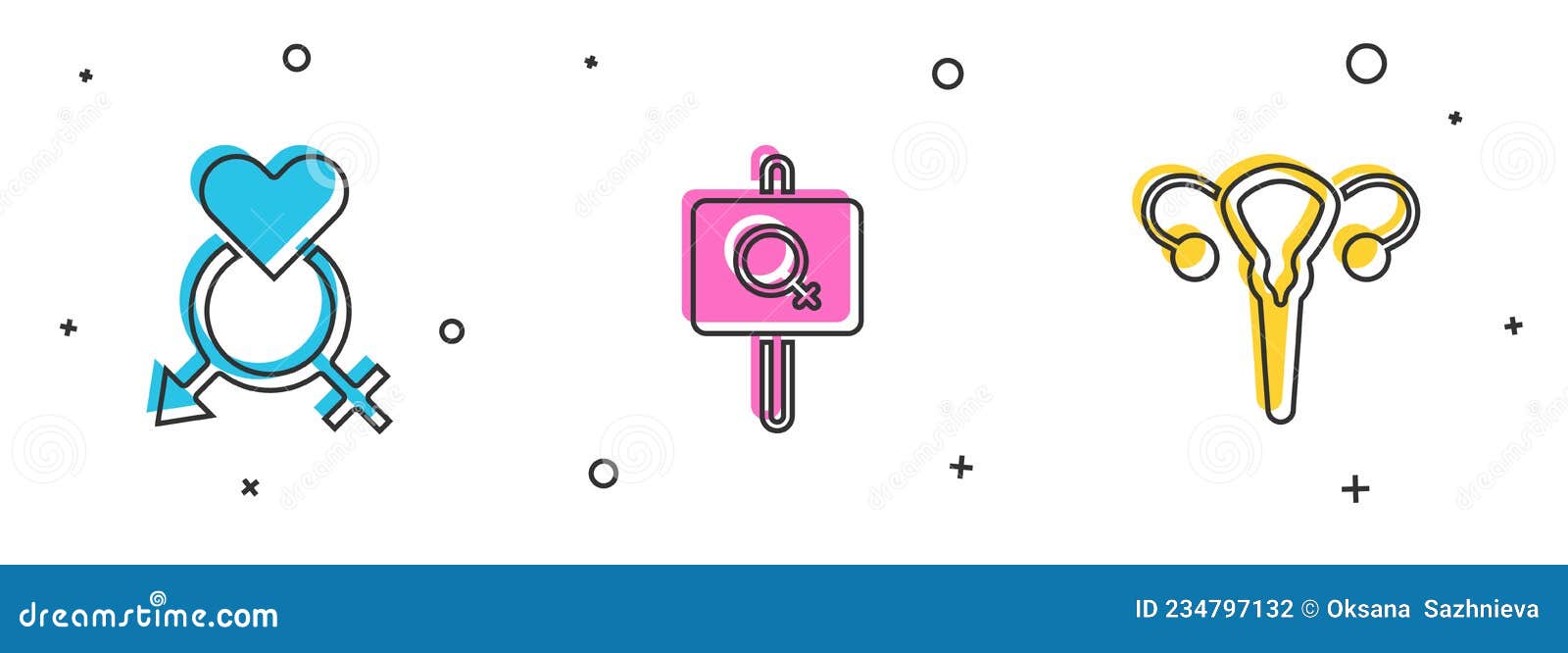 Set Gender Feminist Activist And Female Reproductive System Icon