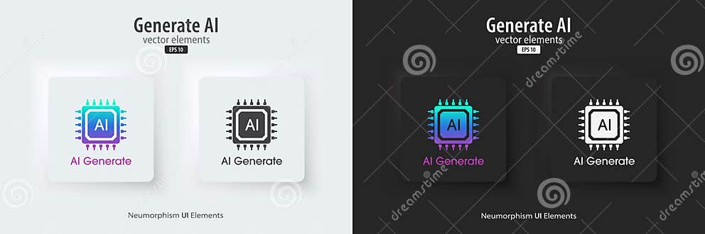 Set of Generative AI Square Buttons. Press the Button To Create Ideas ...