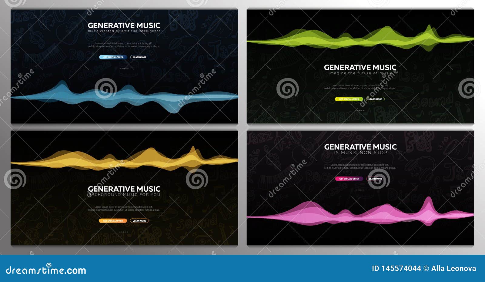 Set of Generative Music Banners. Music Created by AI. Vector ...