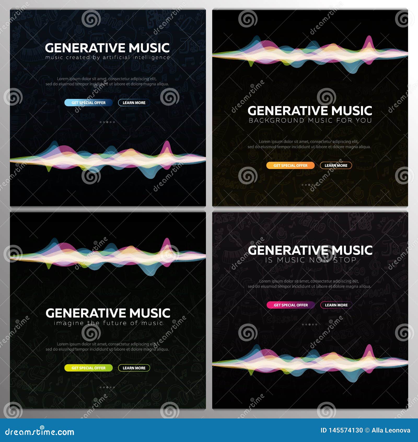 Set of Generative Music Banners. Music Created by AI. Vector ...