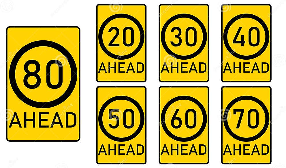 Set of Generic Speed Limit Signs Ahead Stock Illustration ...