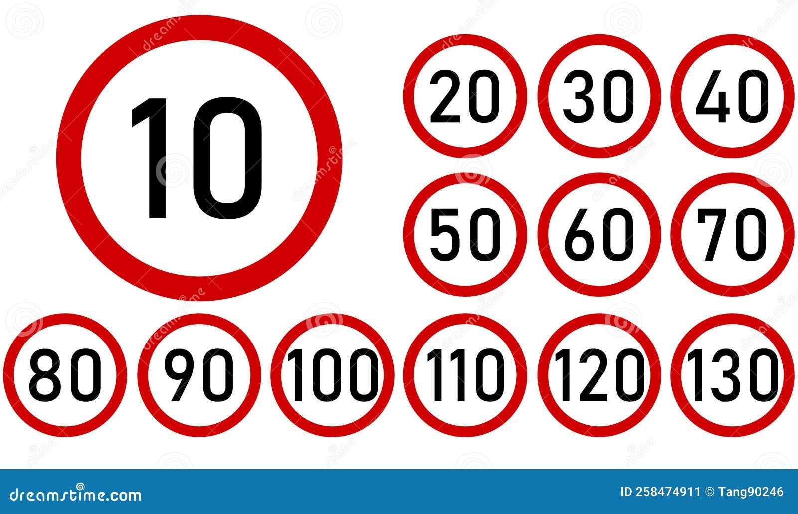 Set of Generic Speed Limit Signs for Maximum Speed Stock Illustration ...