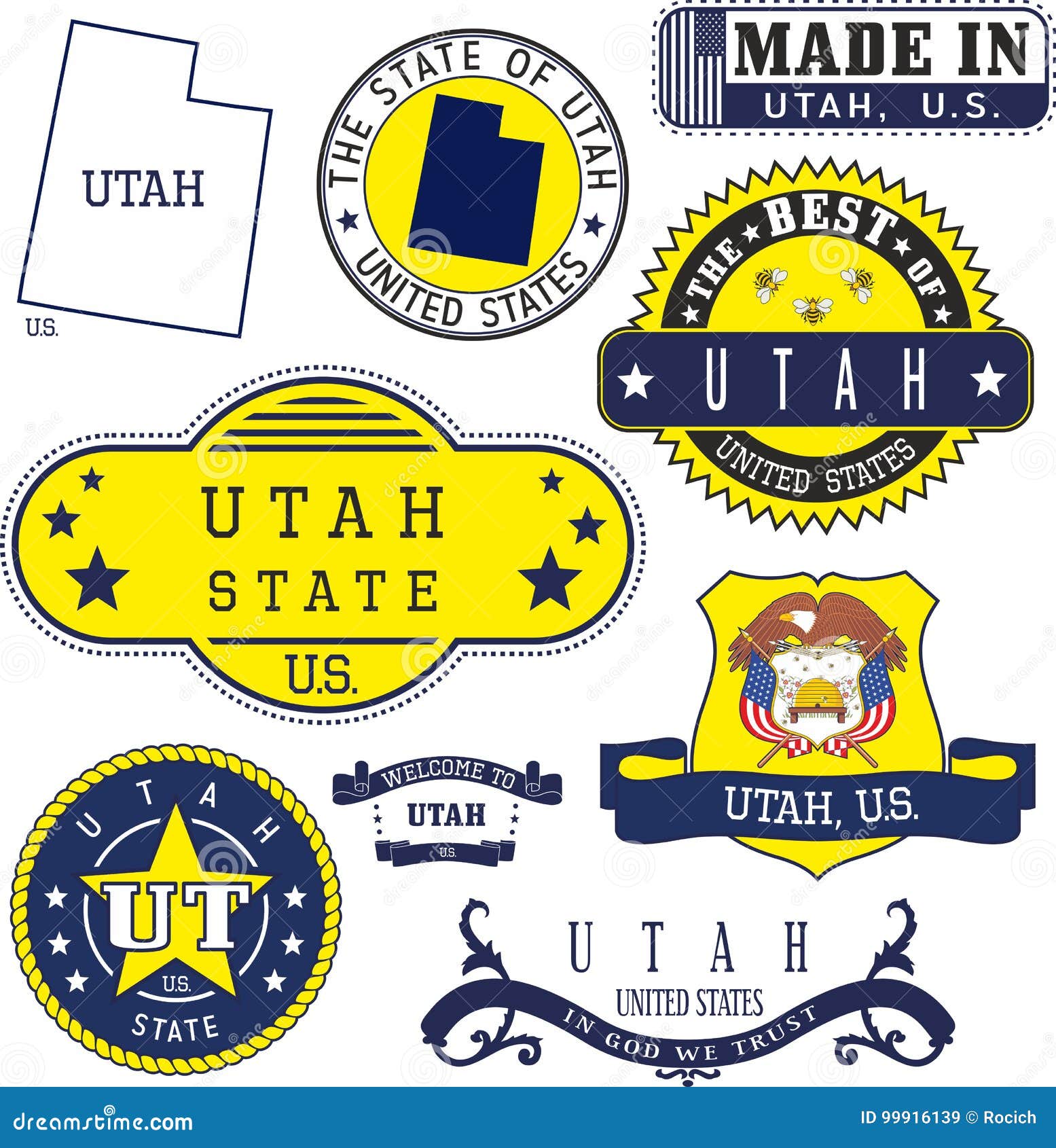 Set of Generic Stamps and Signs of Utah State Stock Vector ...