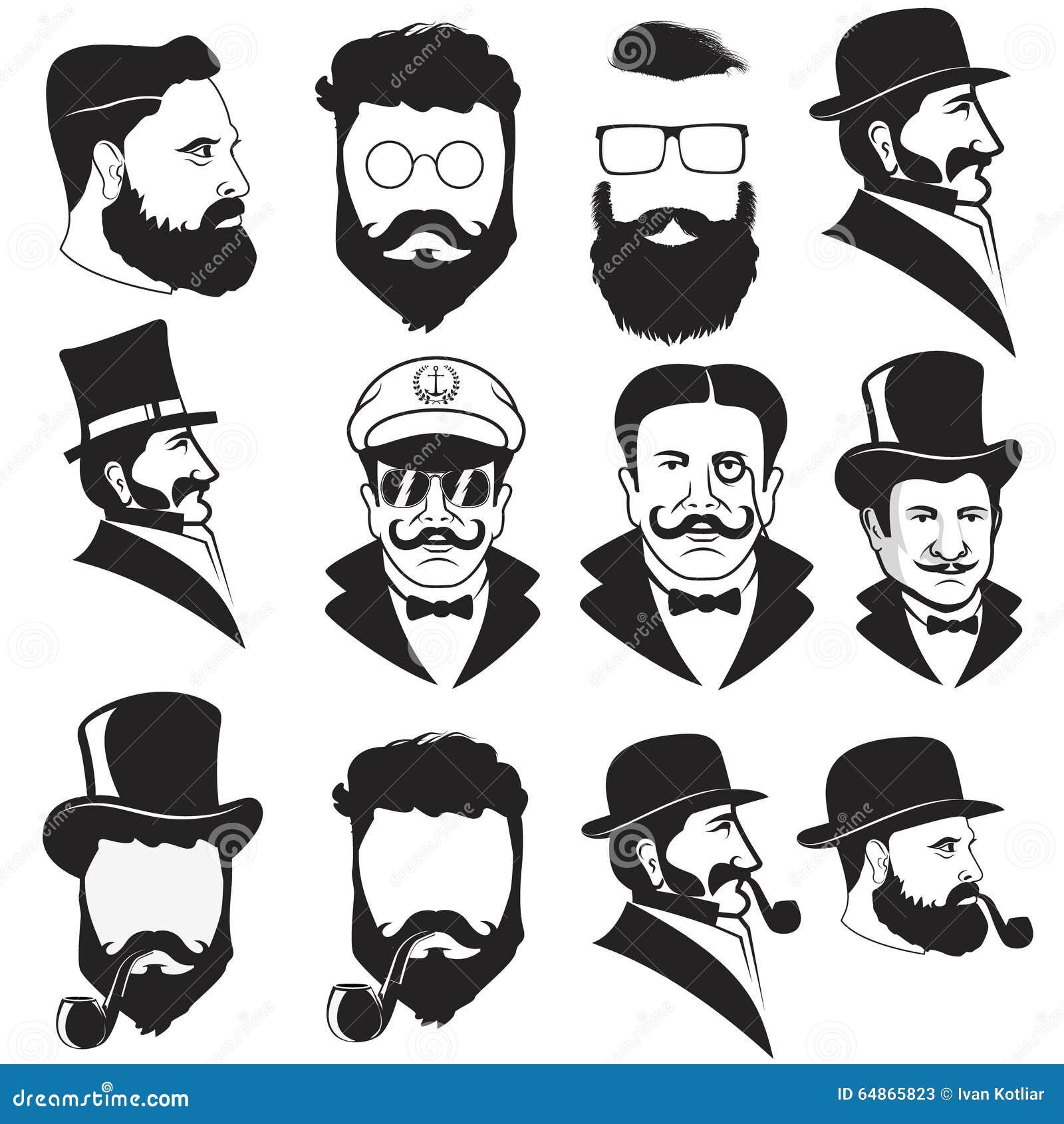 Set of gentleman s faces. stock vector. Illustration of accessory ...