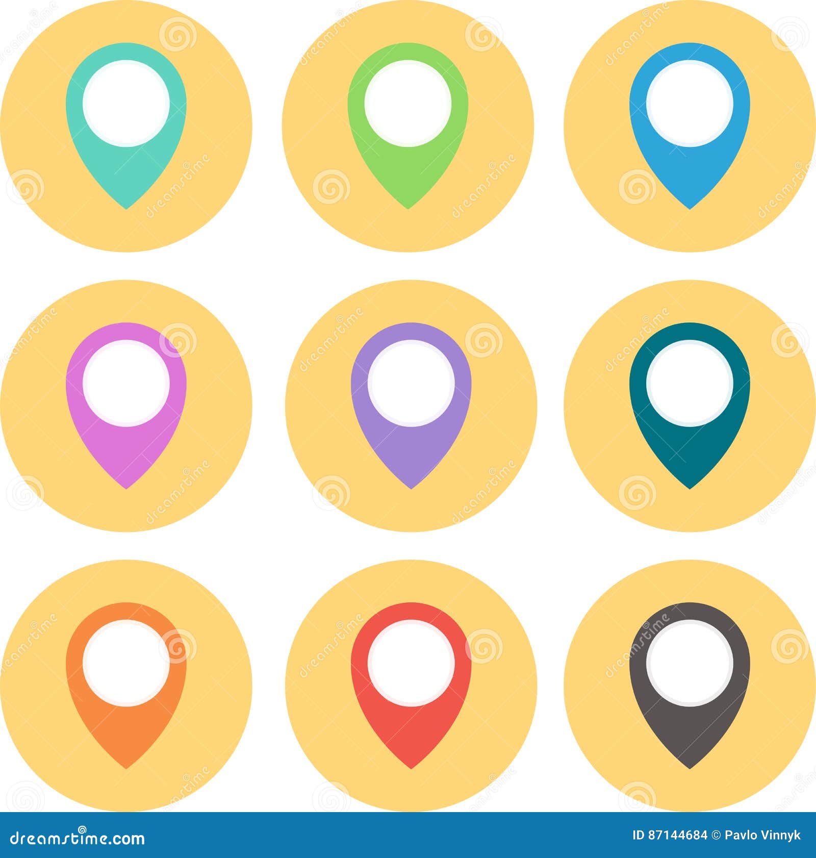 Set of 9 Geo Colored Map Pin Circled. Vector Illustration. Stock ...