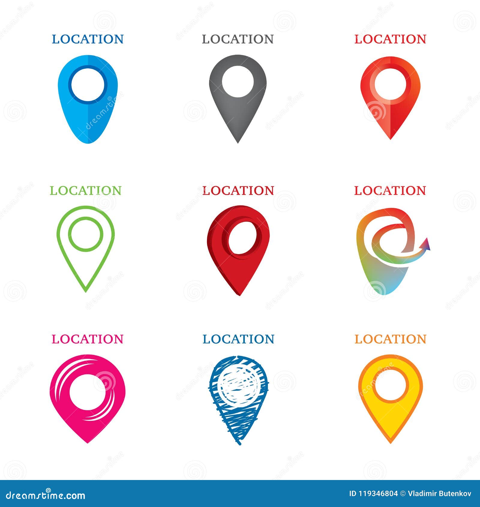 Set of geolocation logos stock vector. Illustration of pinpoint - 119346804