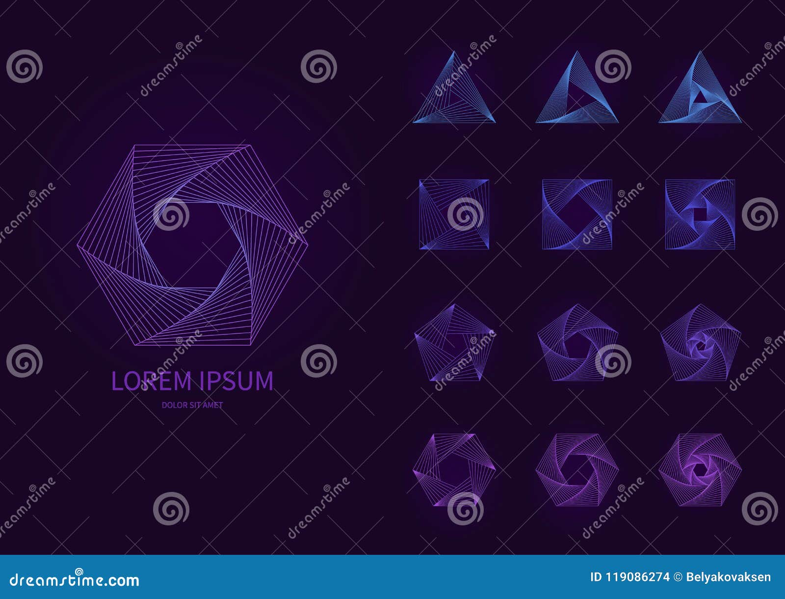A Set of Geometric Abstract Polygonal Icons and Logos Stock Vector ...