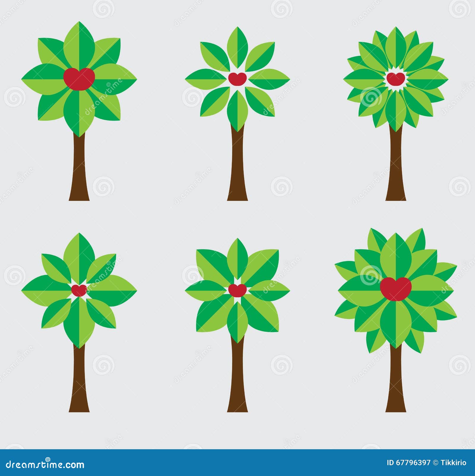 Set of Geometric Cherry Tree Flat Design Stock Vector - Illustration of ...