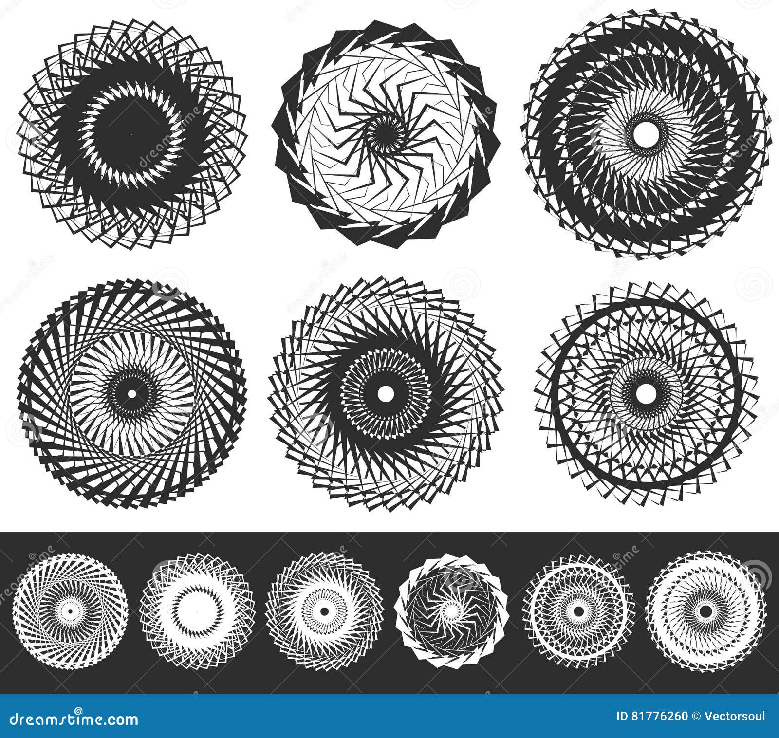 Set of 6 Geometric Circle Element. Circular Spirals Stock Vector ...