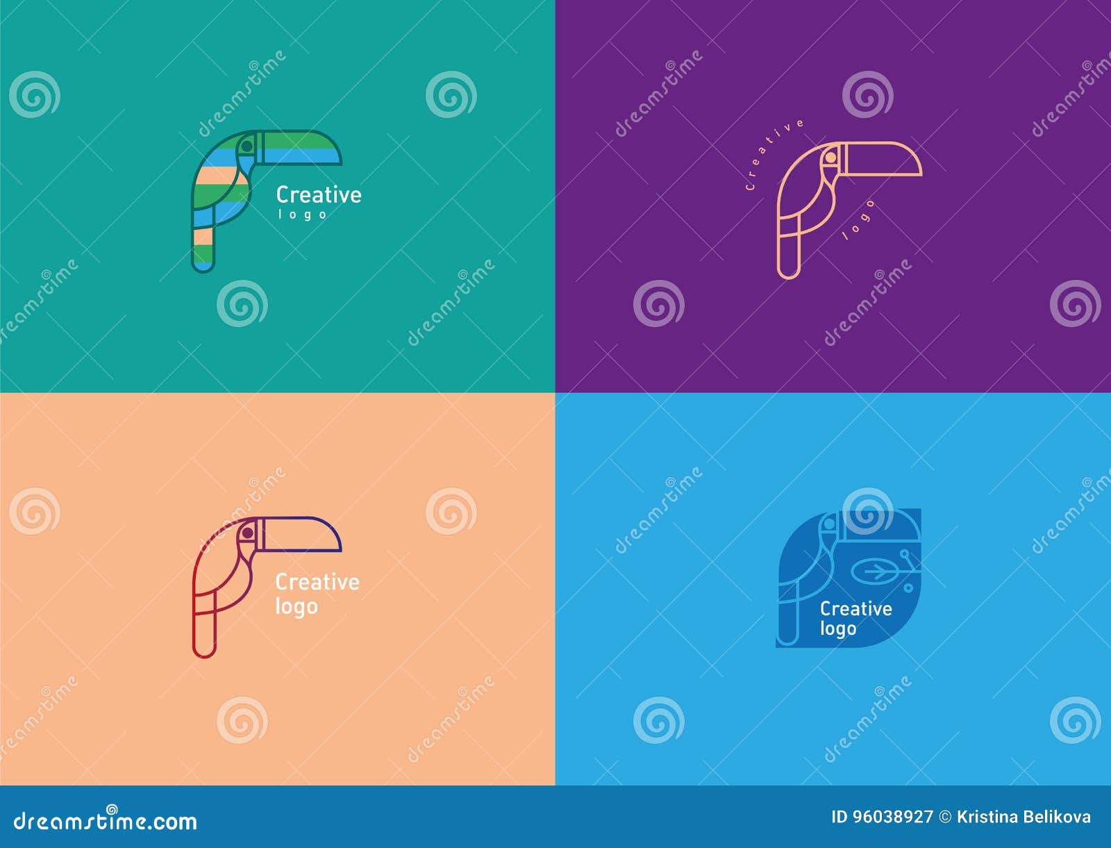 Set Geometric Contour Logo Large Toucan Stock Vector - Illustration of ...