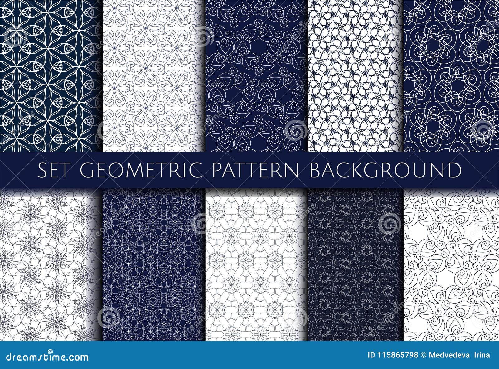 Set Geometric Contour Pattern Blue and White Background Stock Vector ...