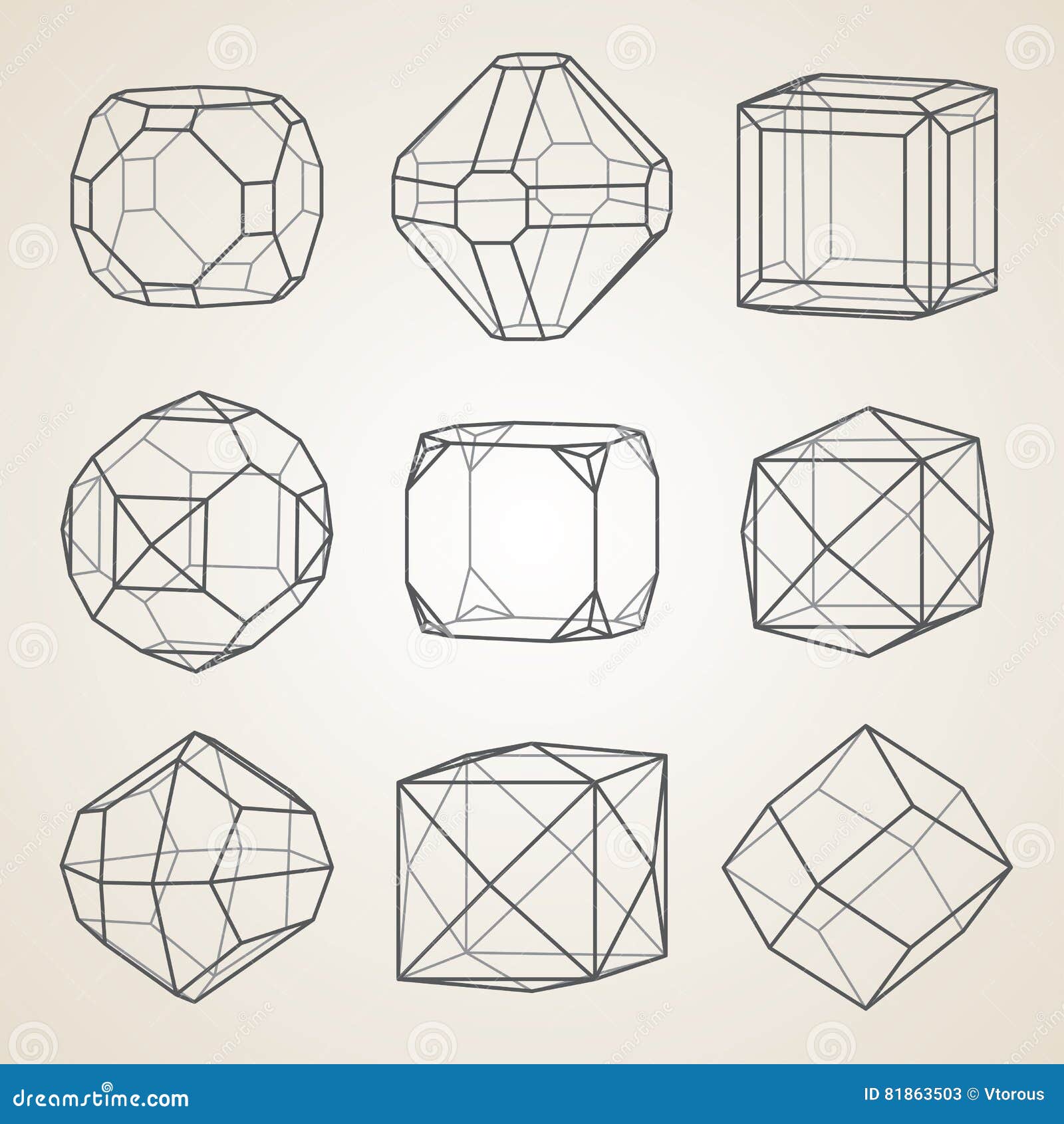 Set of geometric crystals. stock vector. Illustration of facets - 81863503