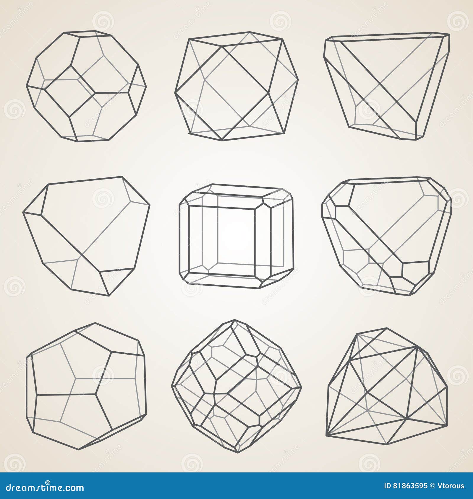Set of geometric crystals. stock vector. Illustration of simple - 81863595