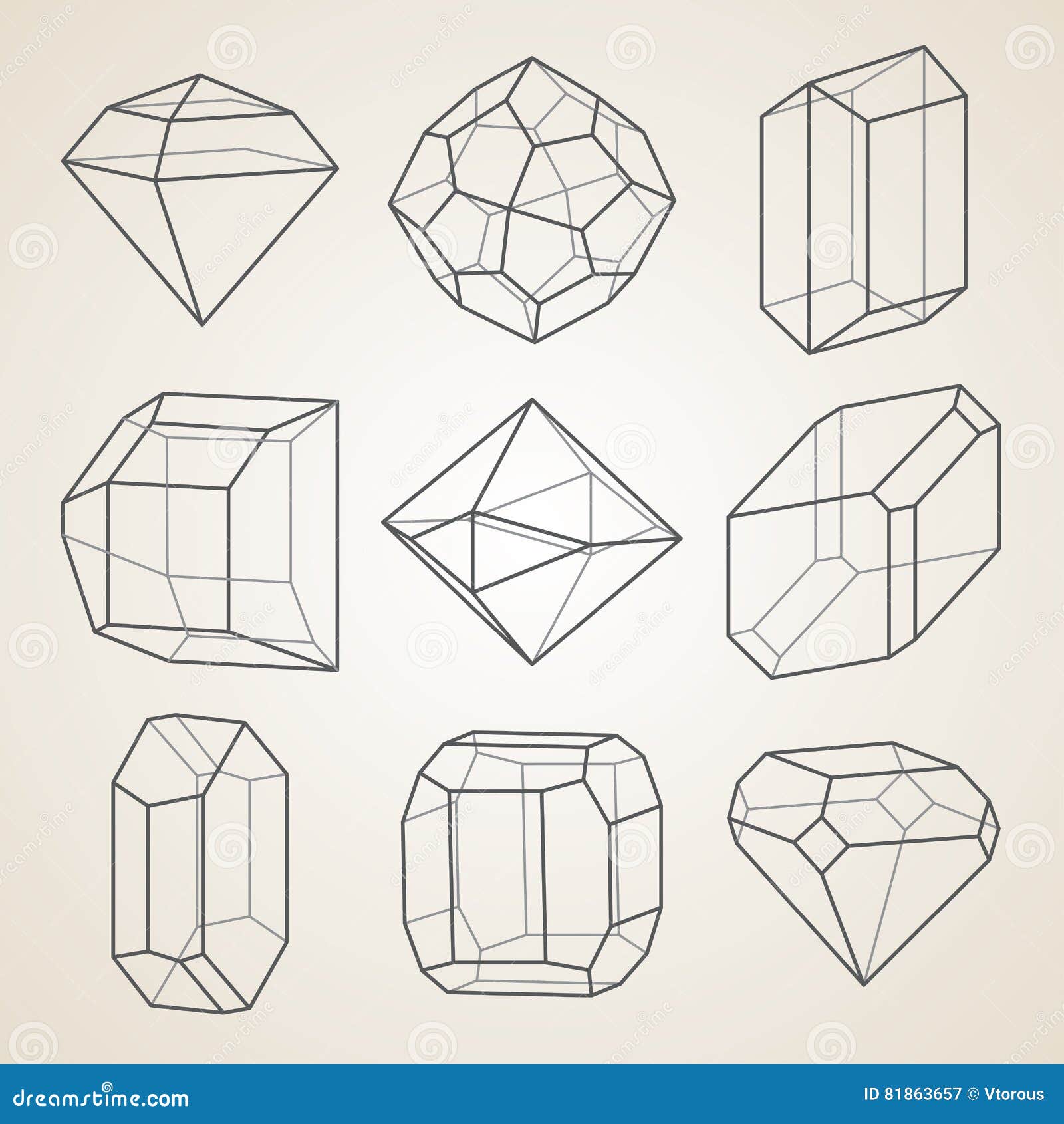 Set of geometric crystals. stock vector. Illustration of pyramid - 81863657