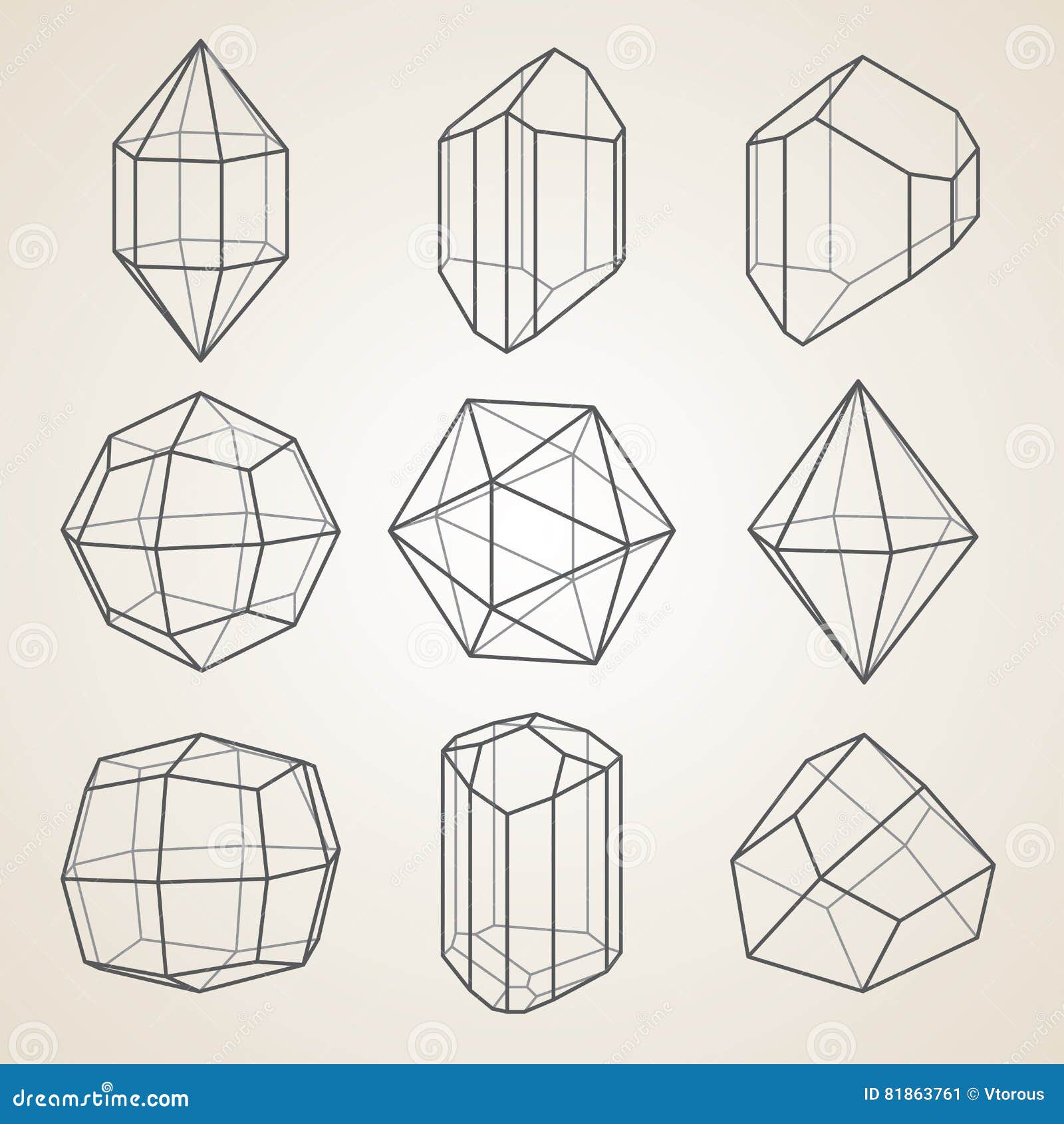 Set of geometric crystals. stock vector. Illustration of geometry ...