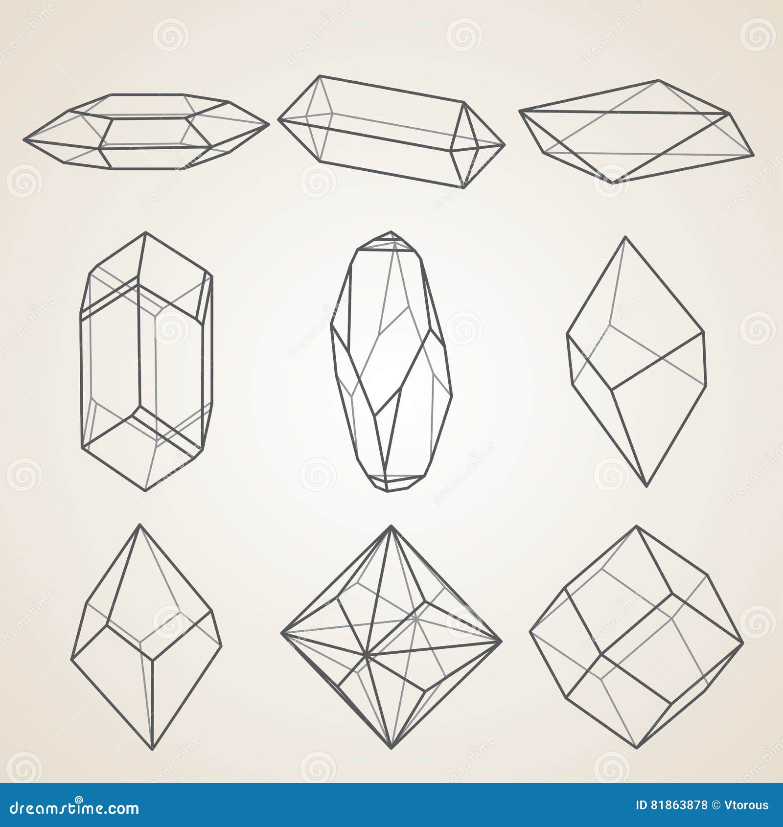Set of geometric crystals. stock vector. Illustration of mosaic - 81863878