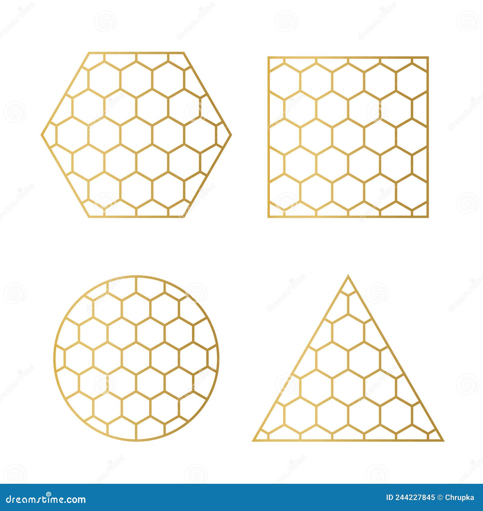 Set of Geometric Design Elements with Golden Honey Comb Pattern Stock ...