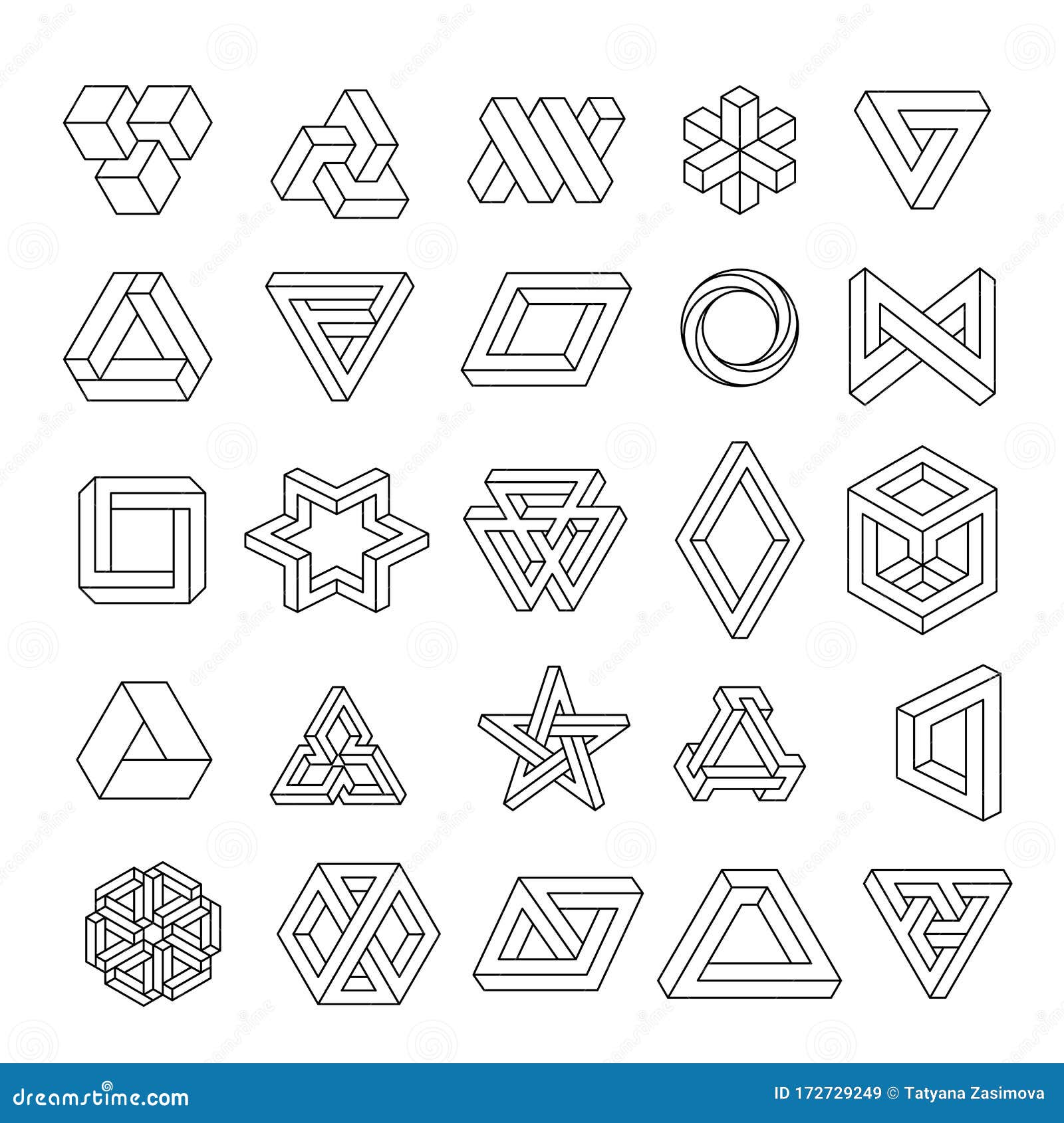 Geometric Impossible Shapes. Paradox Triangle, Square And Circular ...