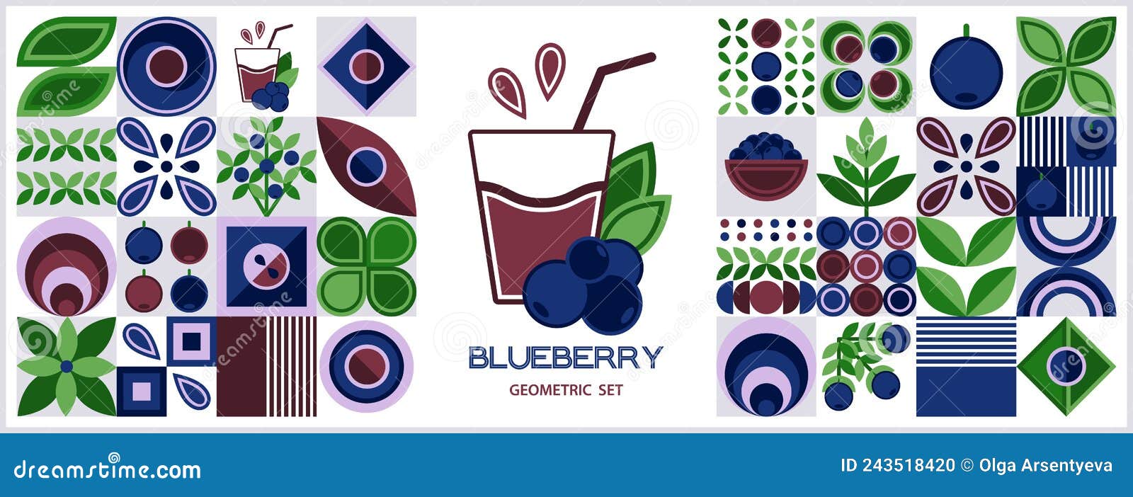 Set of Geometric Elements, Logo with Blueberries Stock Vector ...