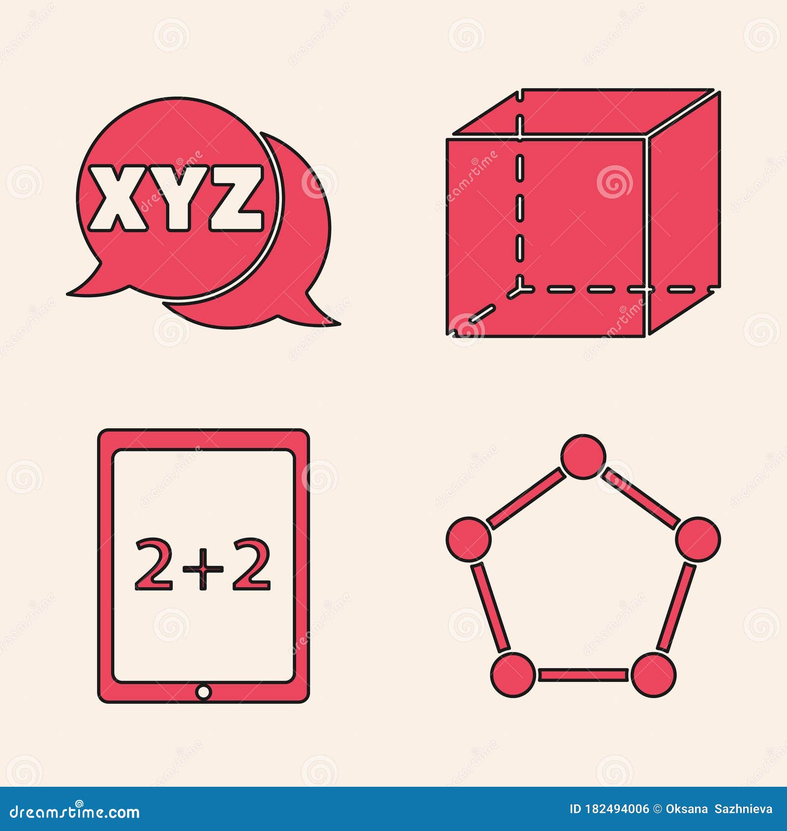 Set Geometric Figure Pentagonal Prism, XYZ Coordinate System, Geometric ...