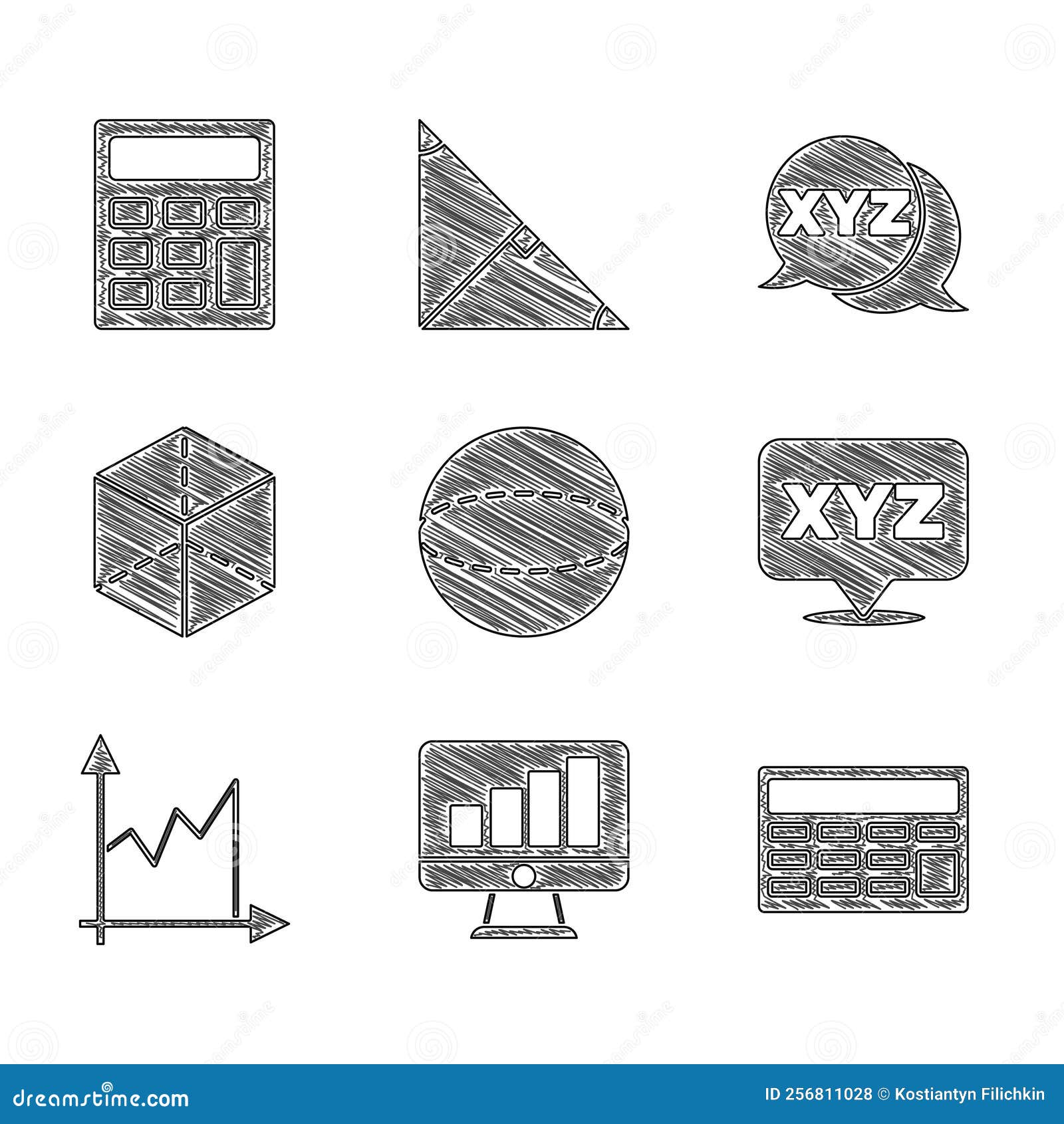 Set Geometric Figure Sphere Computer Monitor With Graph Chart