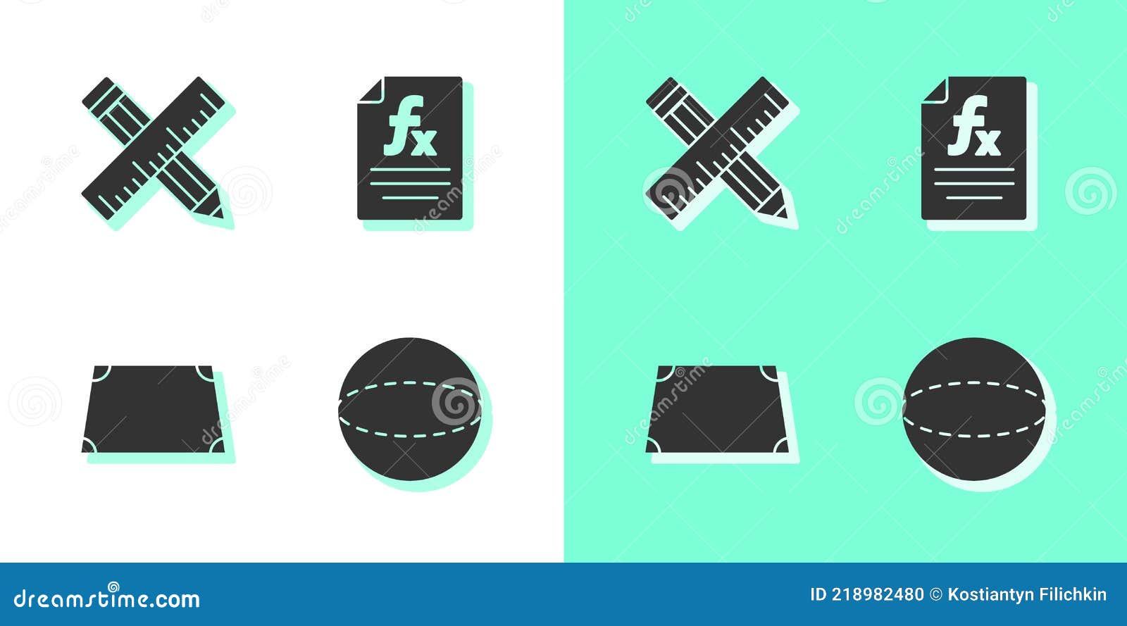 Set Geometric Figure Sphere, Crossed Ruler and Pencil, Acute Trapezoid ...