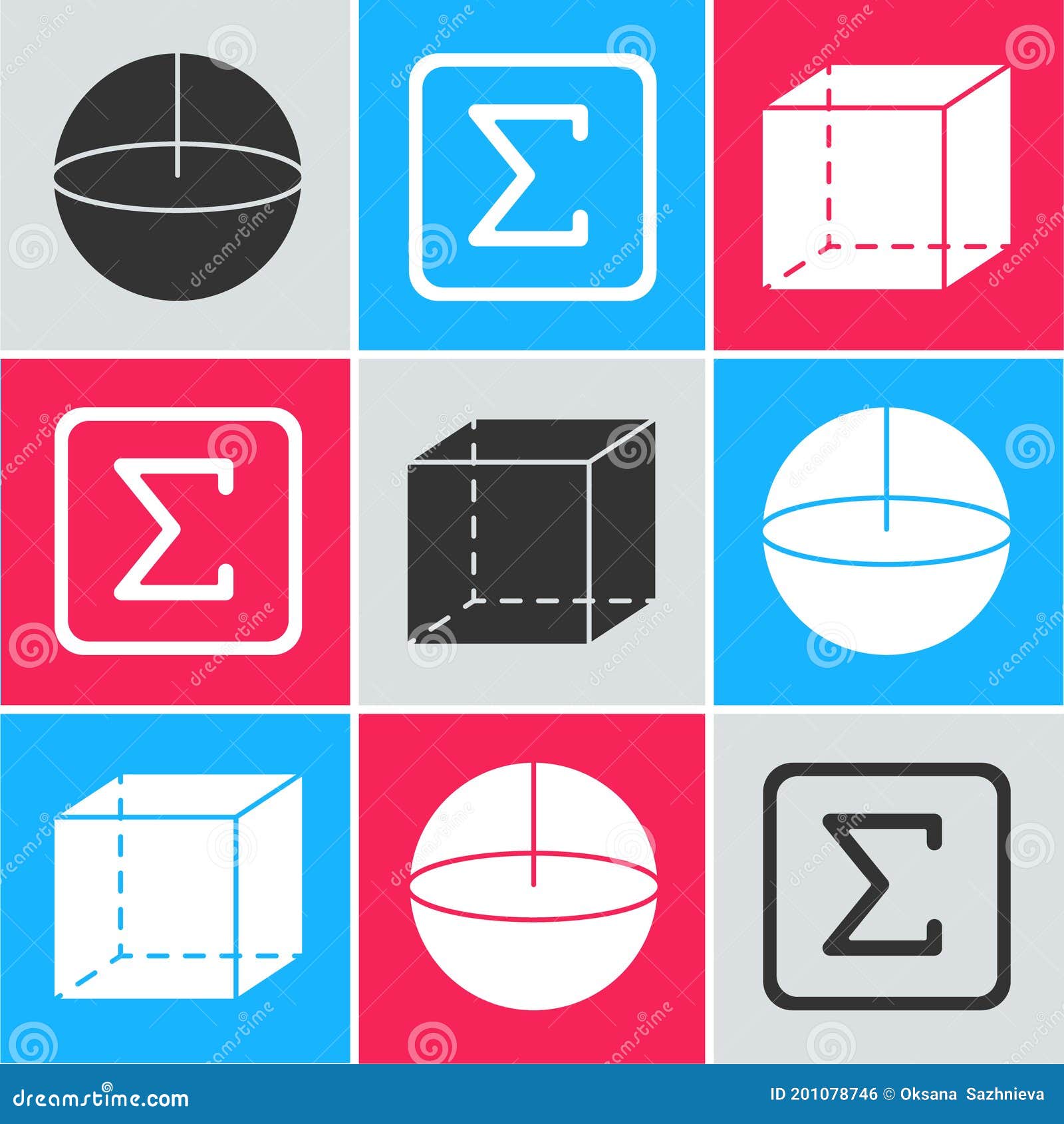 Set Geometric Figure Sphere, Sigma Symbol and Geometric Figure Cube ...
