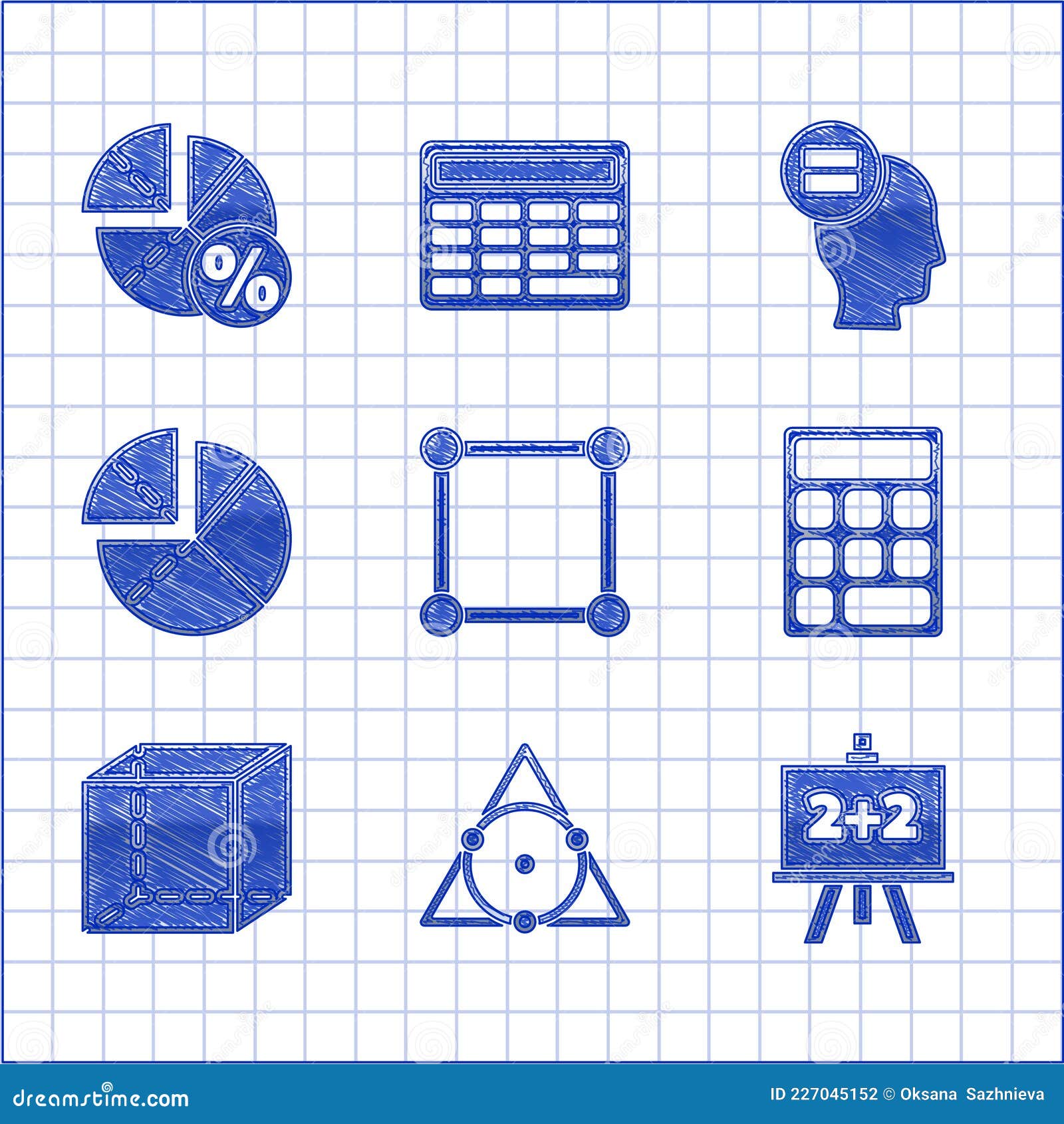 Set Geometric Figure Square, Triangle Math, Chalkboard, Calculator ... Set Geometric Figure Square, Triangle Math, Chalkboard, Calculator ...