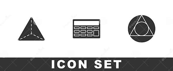 Set Geometric Figure Tetrahedron, Calculator and Triangle Math Icon ... Set Geometric Figure Tetrahedron, Calculator and Triangle Math Icon ...