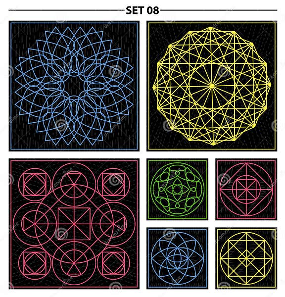 Set of Geometryc and Floral Linear Monogram Design. Line Art Elements ...