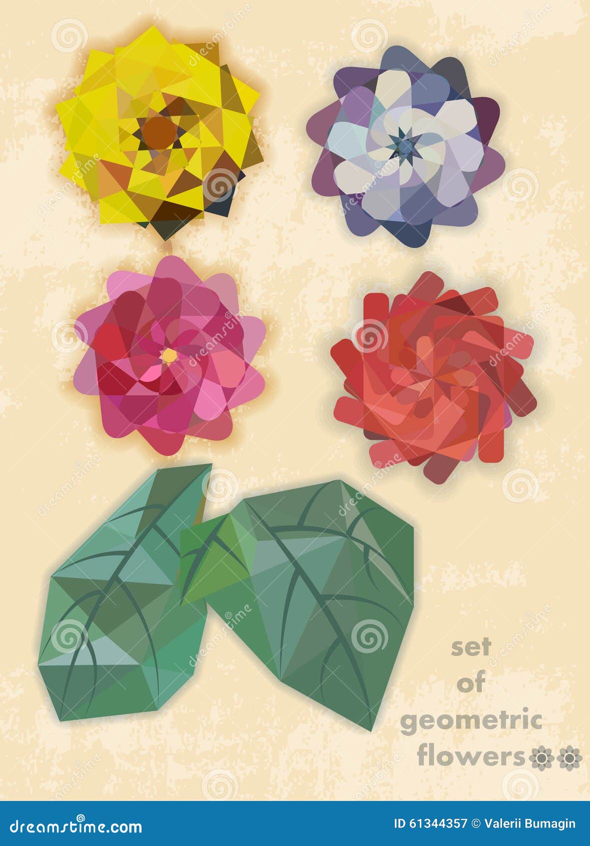 Set of geometric flowers stock vector. Illustration of plant - 61344357