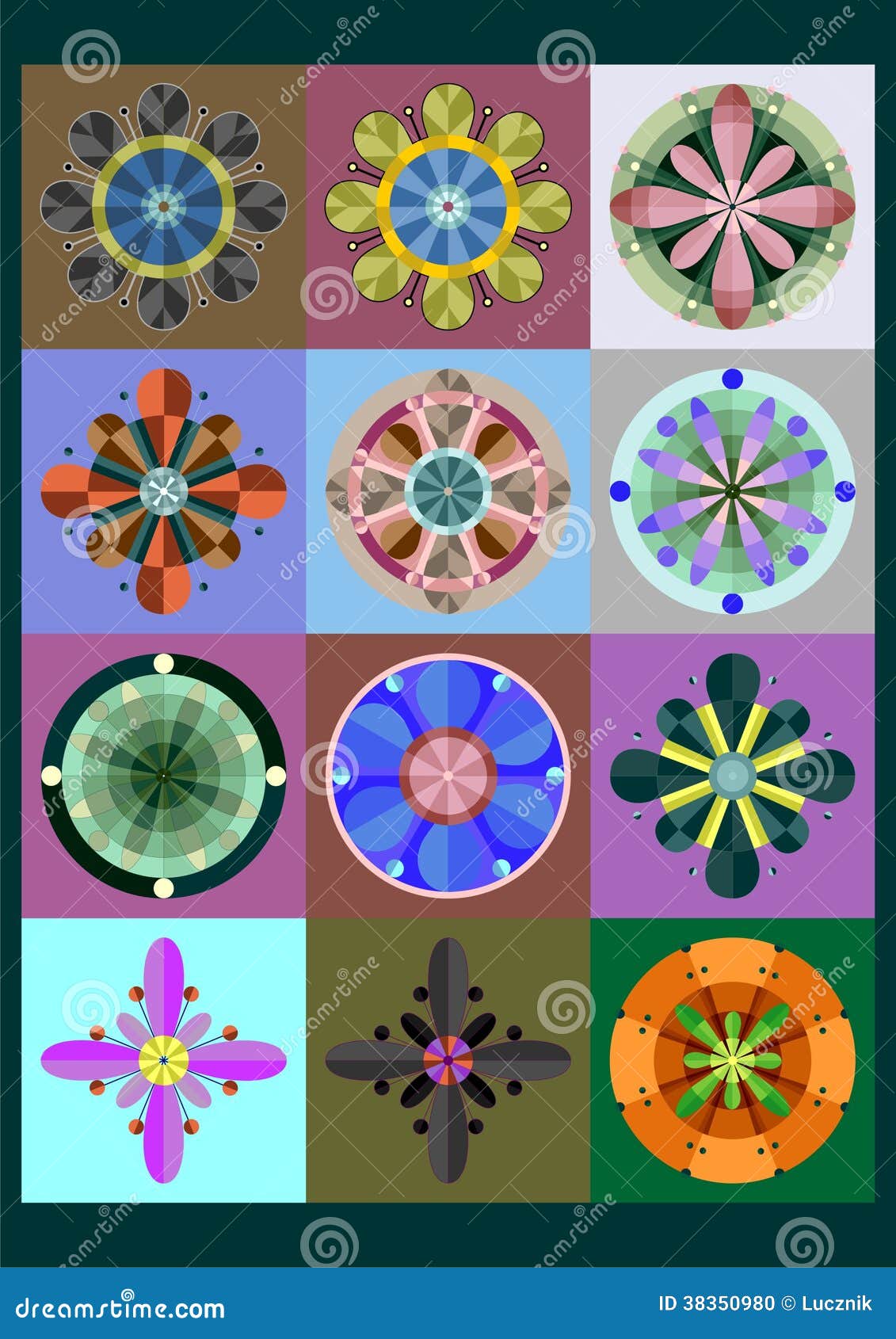 Set of geometric flowers stock vector. Illustration of grey - 38350980