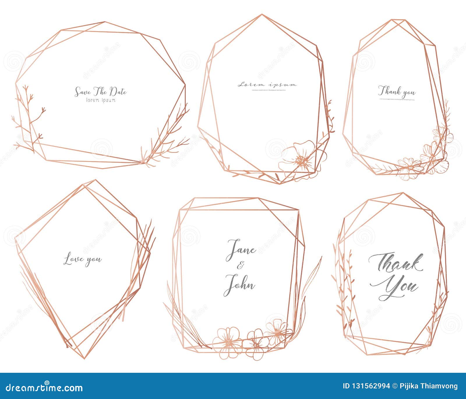 Set of Geometric Frame, Hand Drawn Flowers, Botanical Composition ...