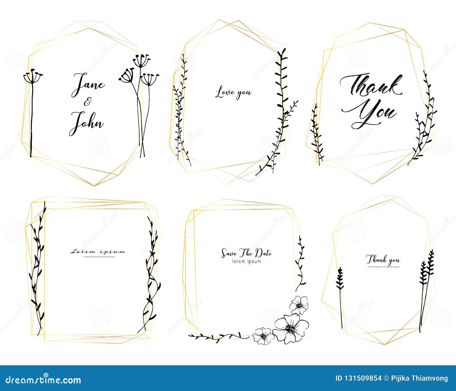 Set of Geometric Frame, Hand Drawn Flowers, Botanical Composition ...