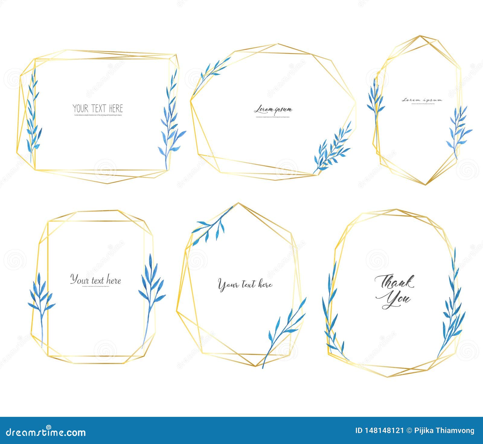 Set of Geometric Frame with Leaves Watercolor, Botanical Composition ...