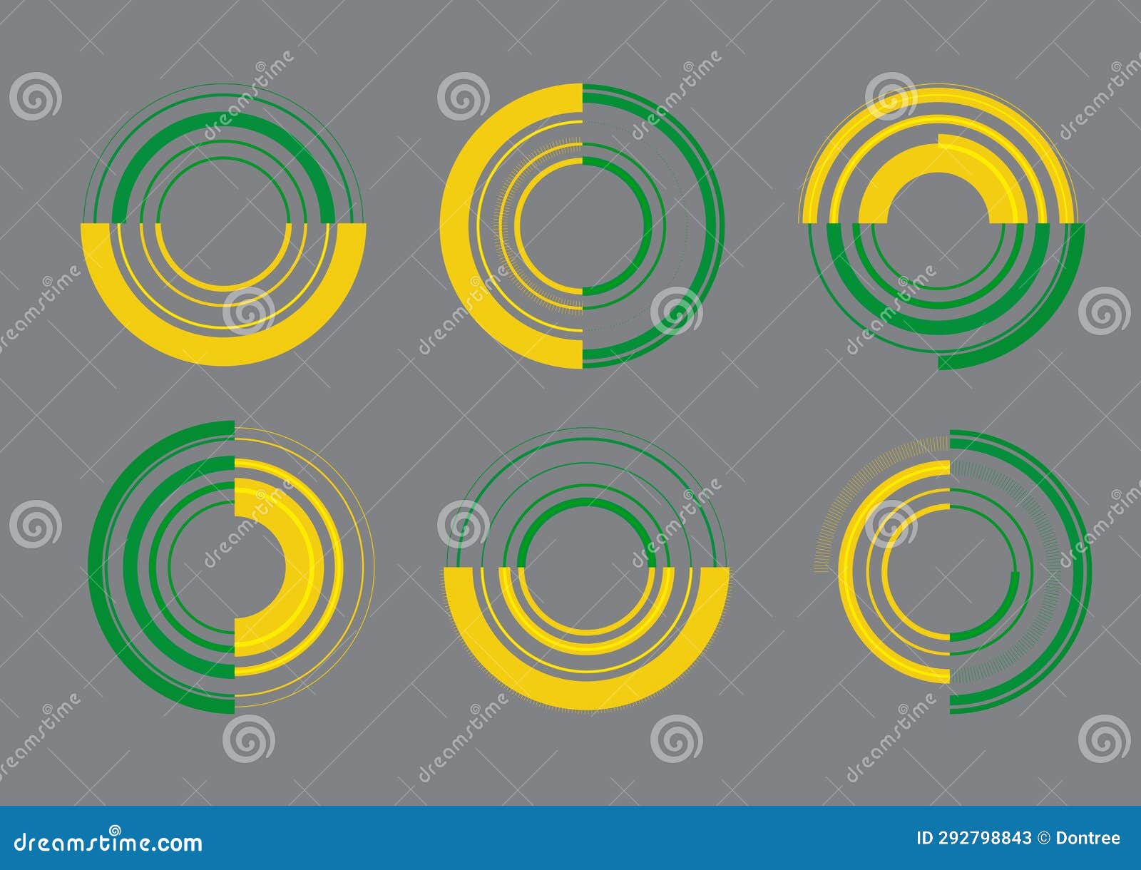 Set of Geometric Green and Yellow Wheels Stock Vector - Illustration of ...