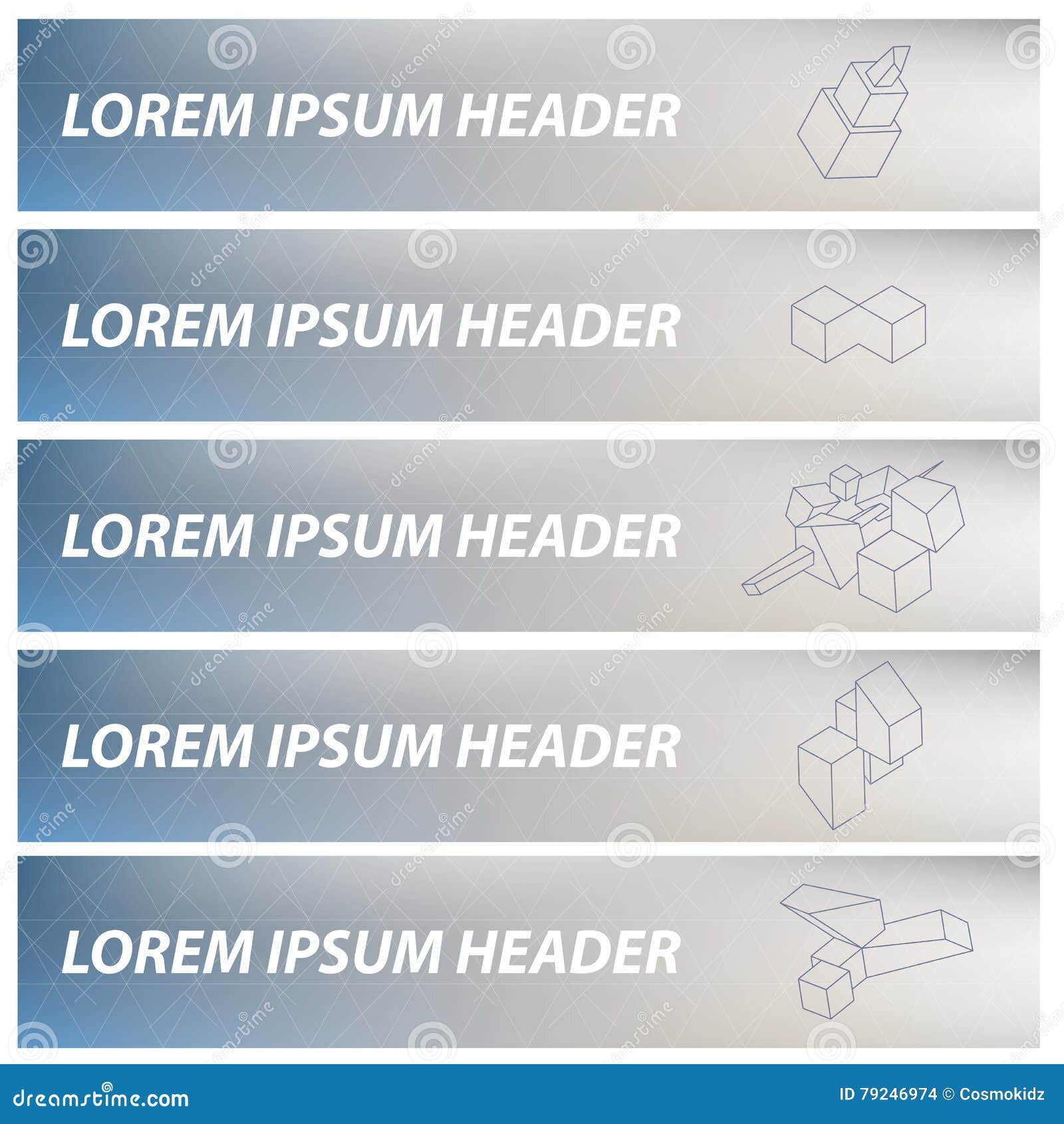 Set of Geometric Headers or Footers with Abstract Shapes and Mesh ...