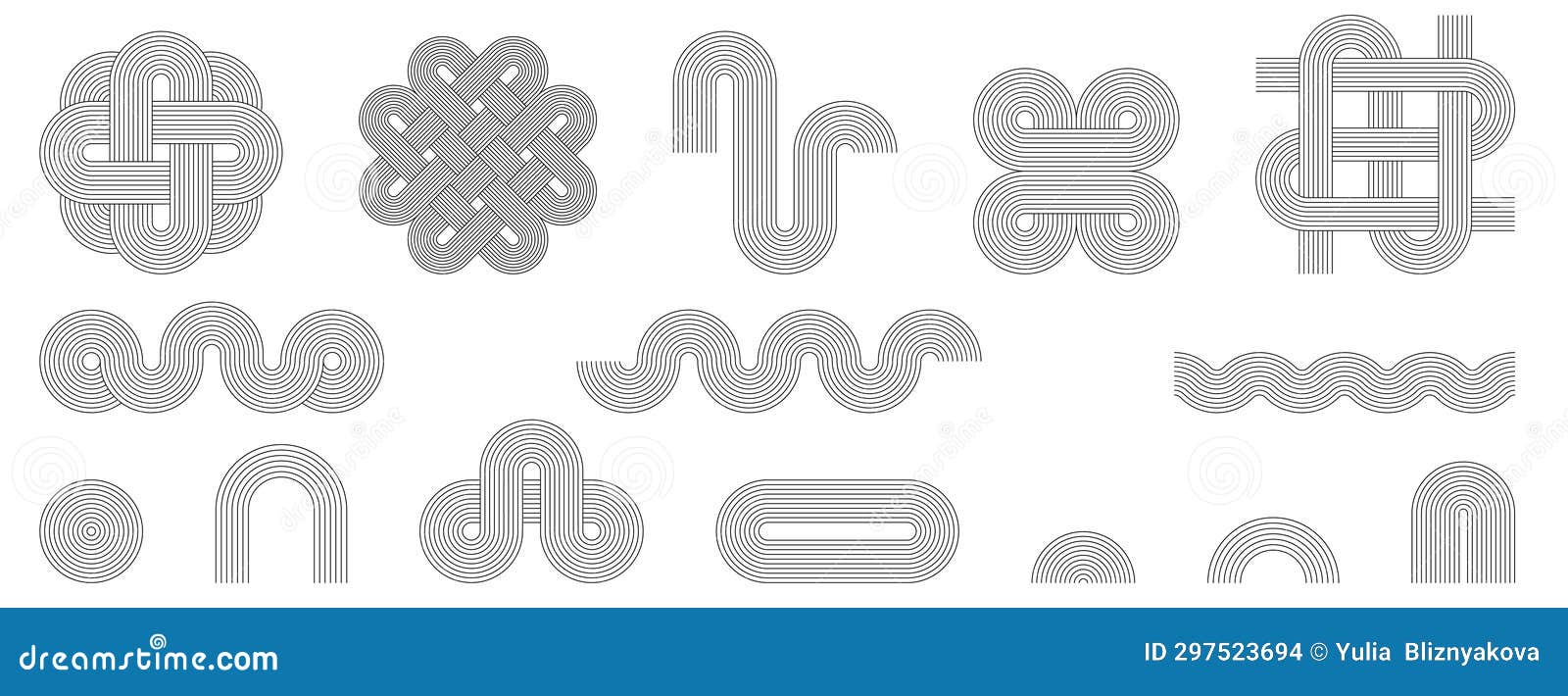 Set of Geometric Linear Shapes in Boho Style. Arc, Arch, Wavy Seamless ...