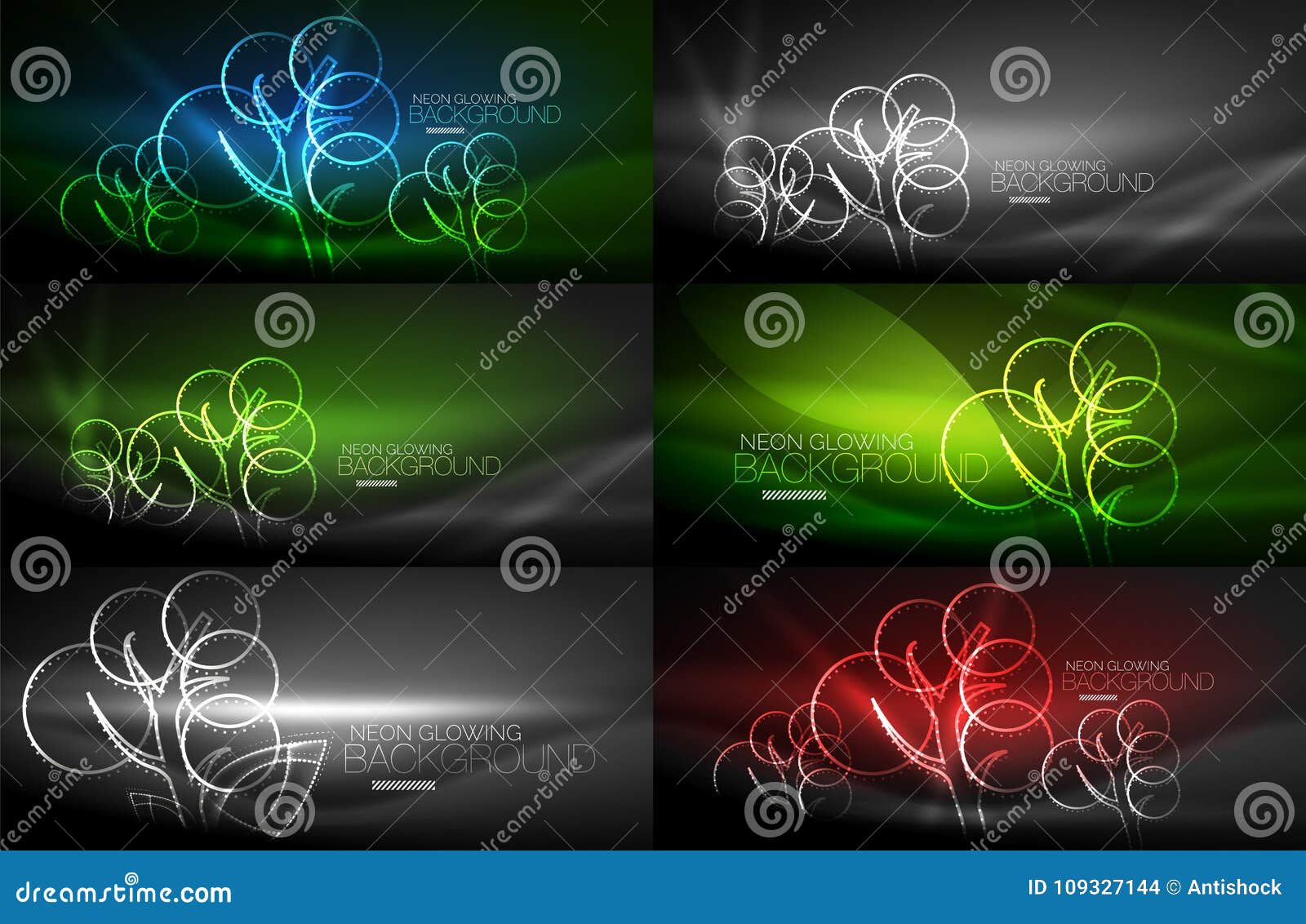Set of Geometric Neon Tree Backgrounds Stock Vector - Illustration of ...