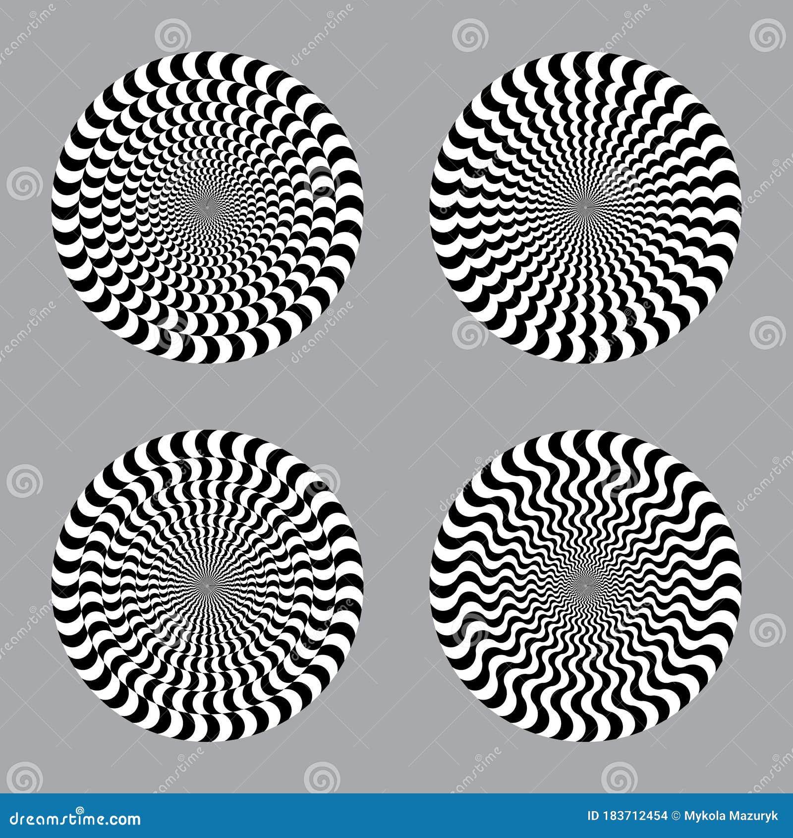 Set of Geometric Optical Illusion. White and Black Circle Pattern Stock ...