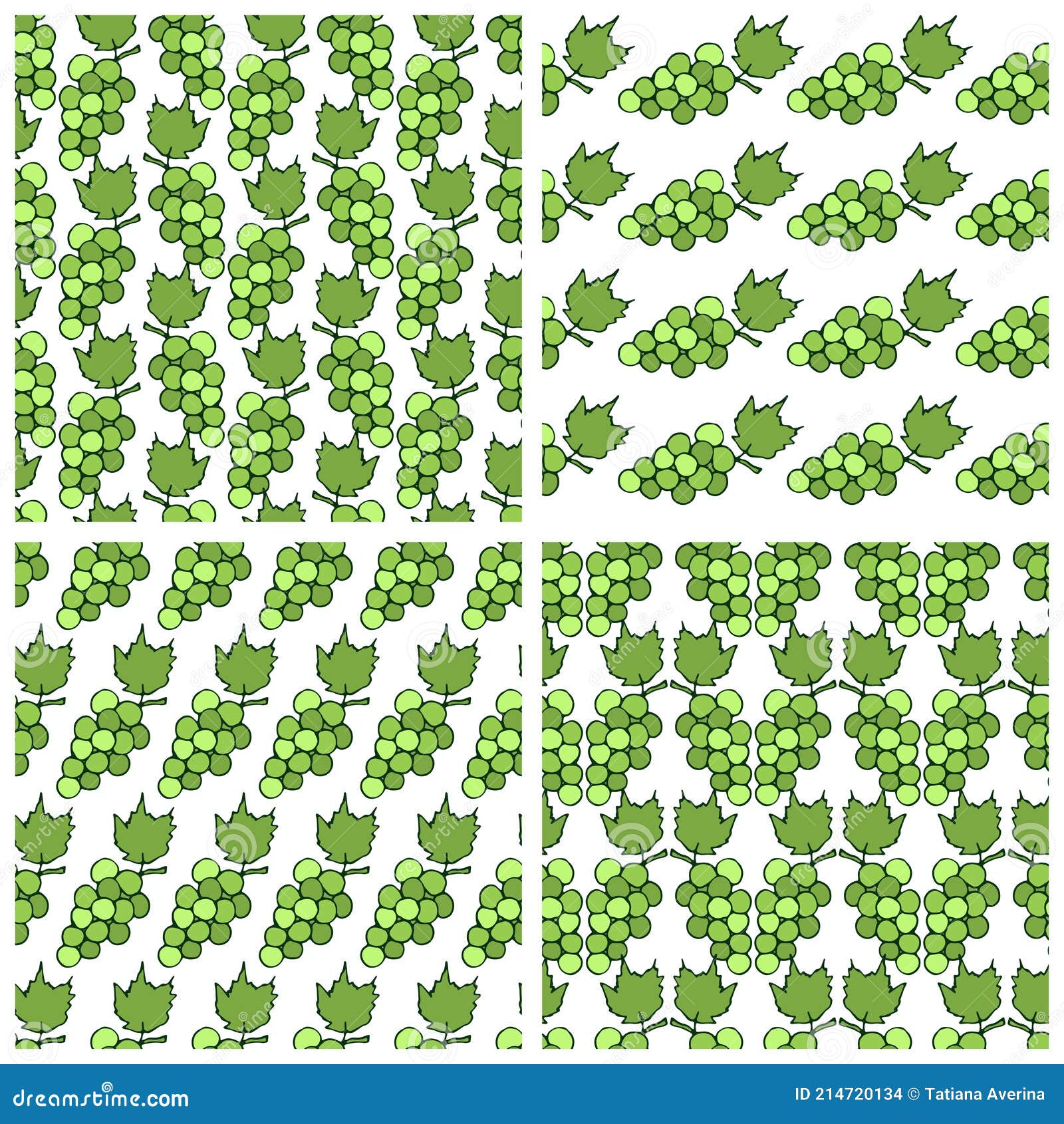 Set of Geometric Patterns with Bunches of Green Grapes and Leaves ...