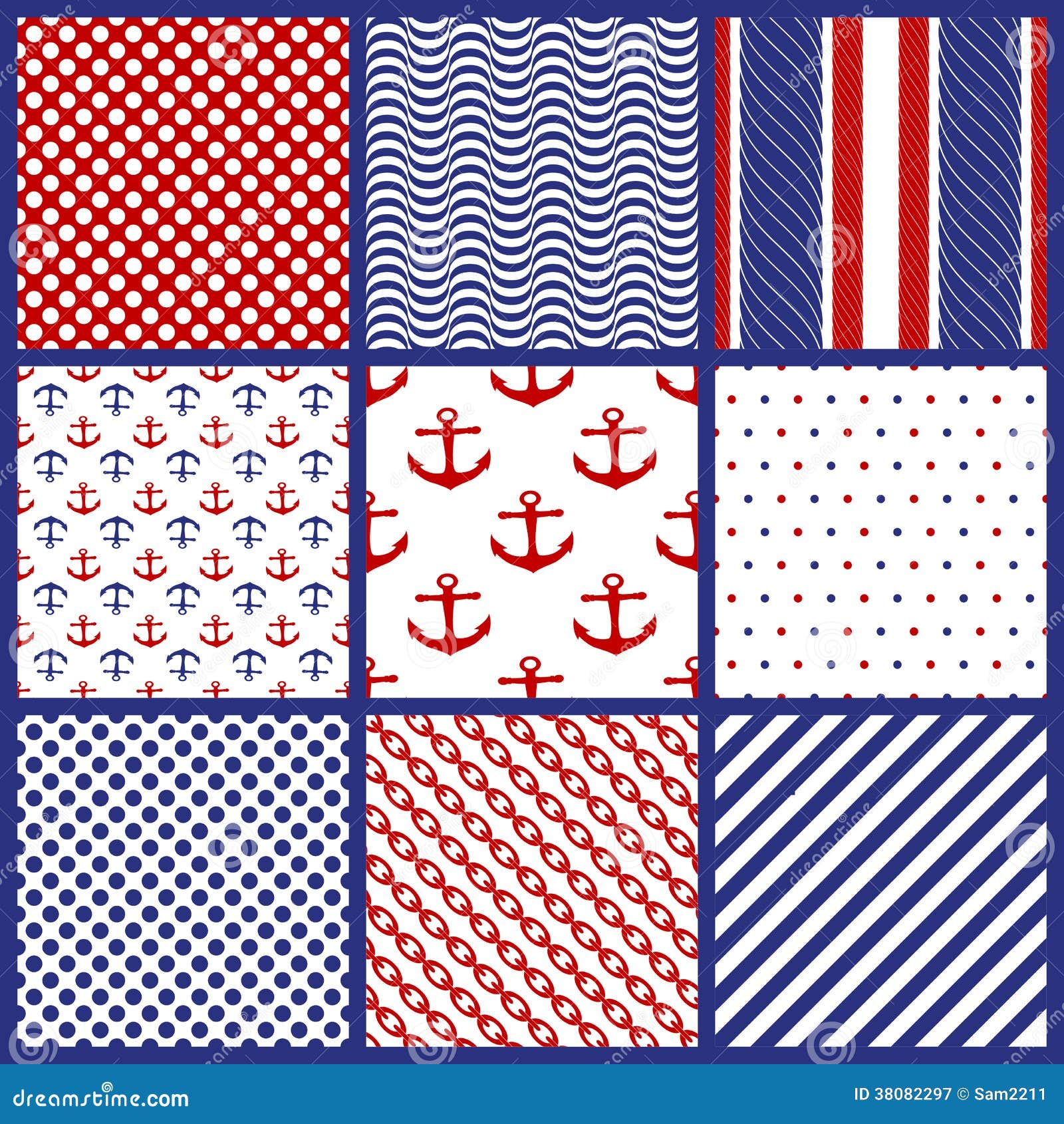 Set of Geometric Patterns in Marine Style Stock Vector - Illustration ...