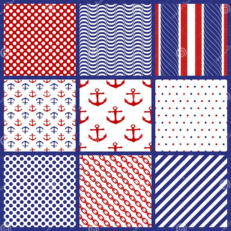 Set of Geometric Patterns in Marine Style Stock Vector - Illustration ...