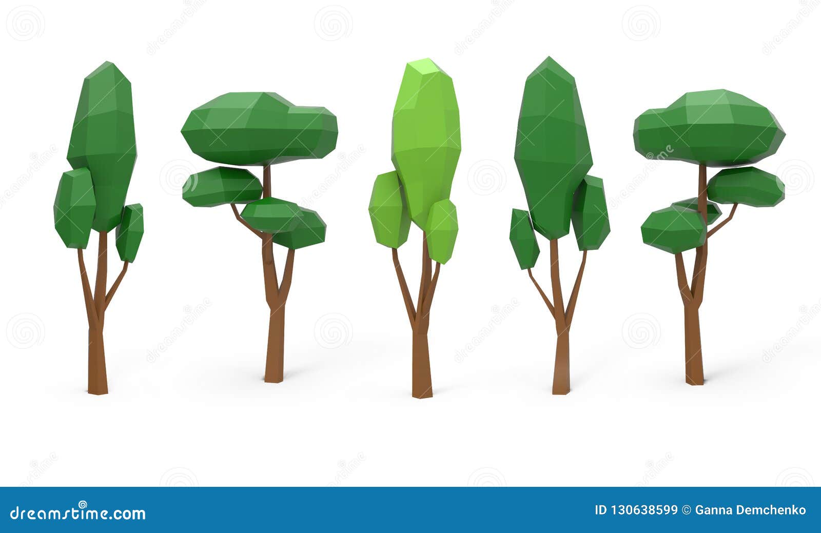 Set of Geometric Polygonal 3d Trees on White Stock Illustration ...