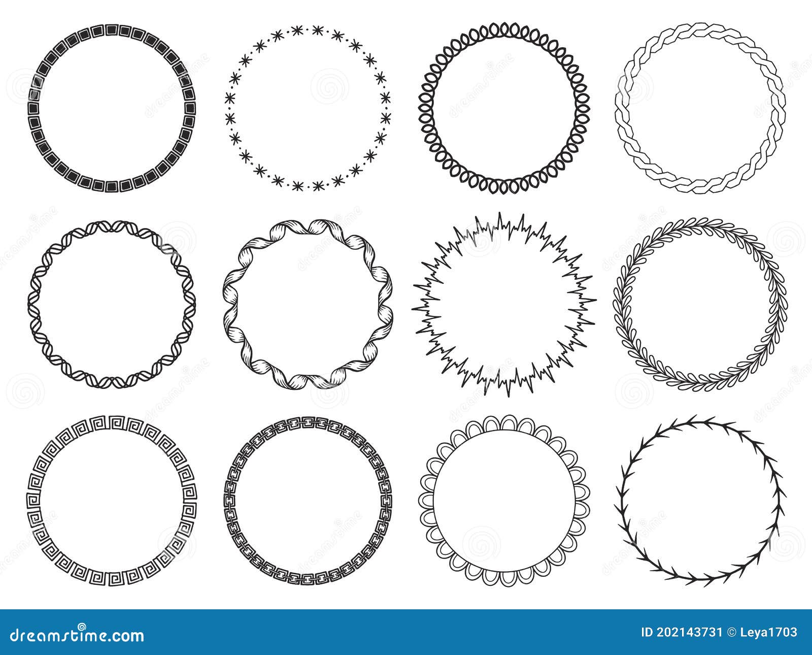 Set of Geometric Round Frames. Hand Drawn Objects Stock Vector ...