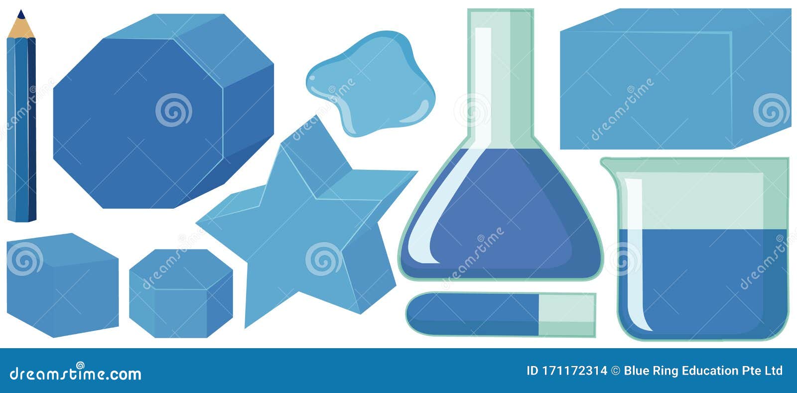 Set of Geometric Shapes and Containers in Blue Stock Illustration ...