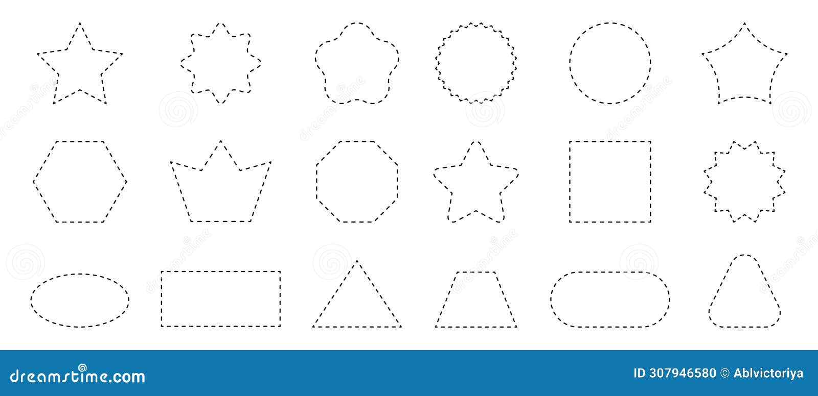 Set of Geometric Shapes with Dashed Lines. Dotted Circle, Square ...
