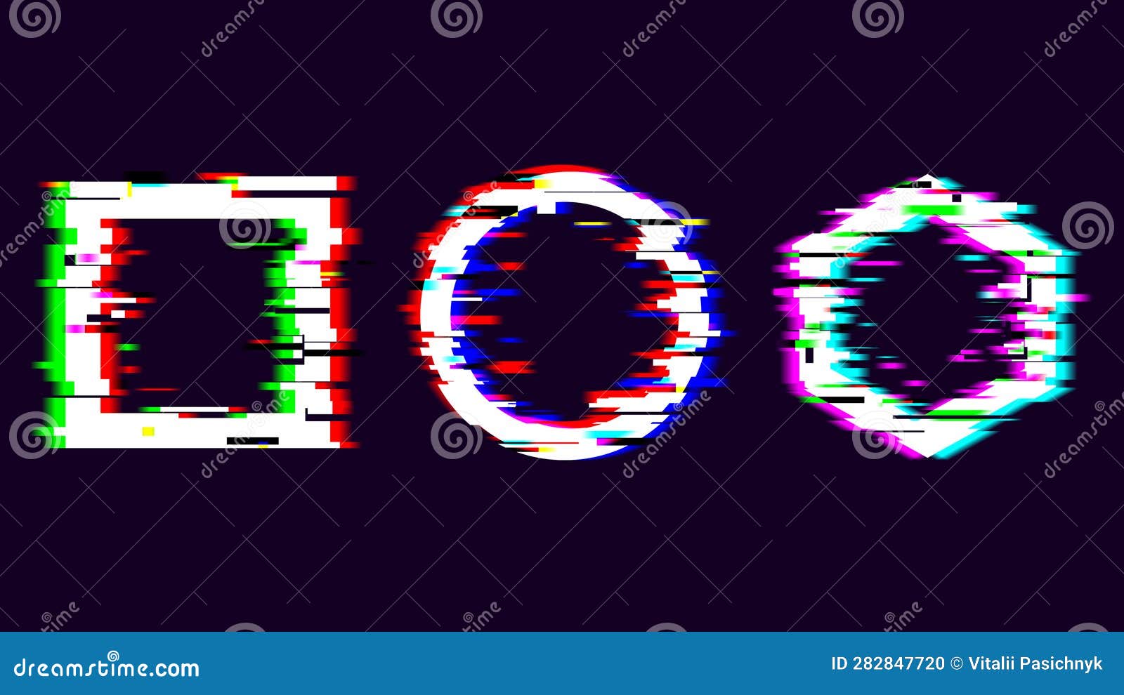 Set of Geometric Shapes with Glitch Effect. Glitch Generative Art Forms. Signal Damage in the ...