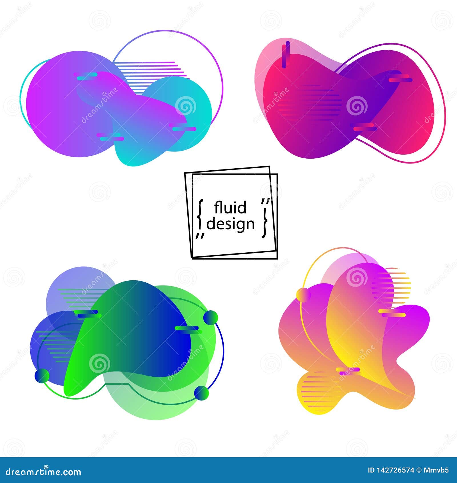 Set Geometric Shapes of Liquid Color. Trendy Fluid Gradient Elements ...